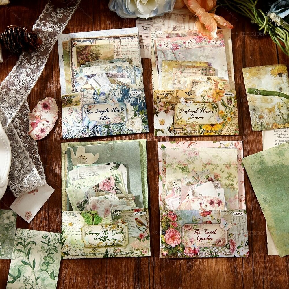 Mr.Paper, 100 листов/пачка, цветочная тематика, может украсить блокноты, открытки, фотоальбомыНабор стикеров