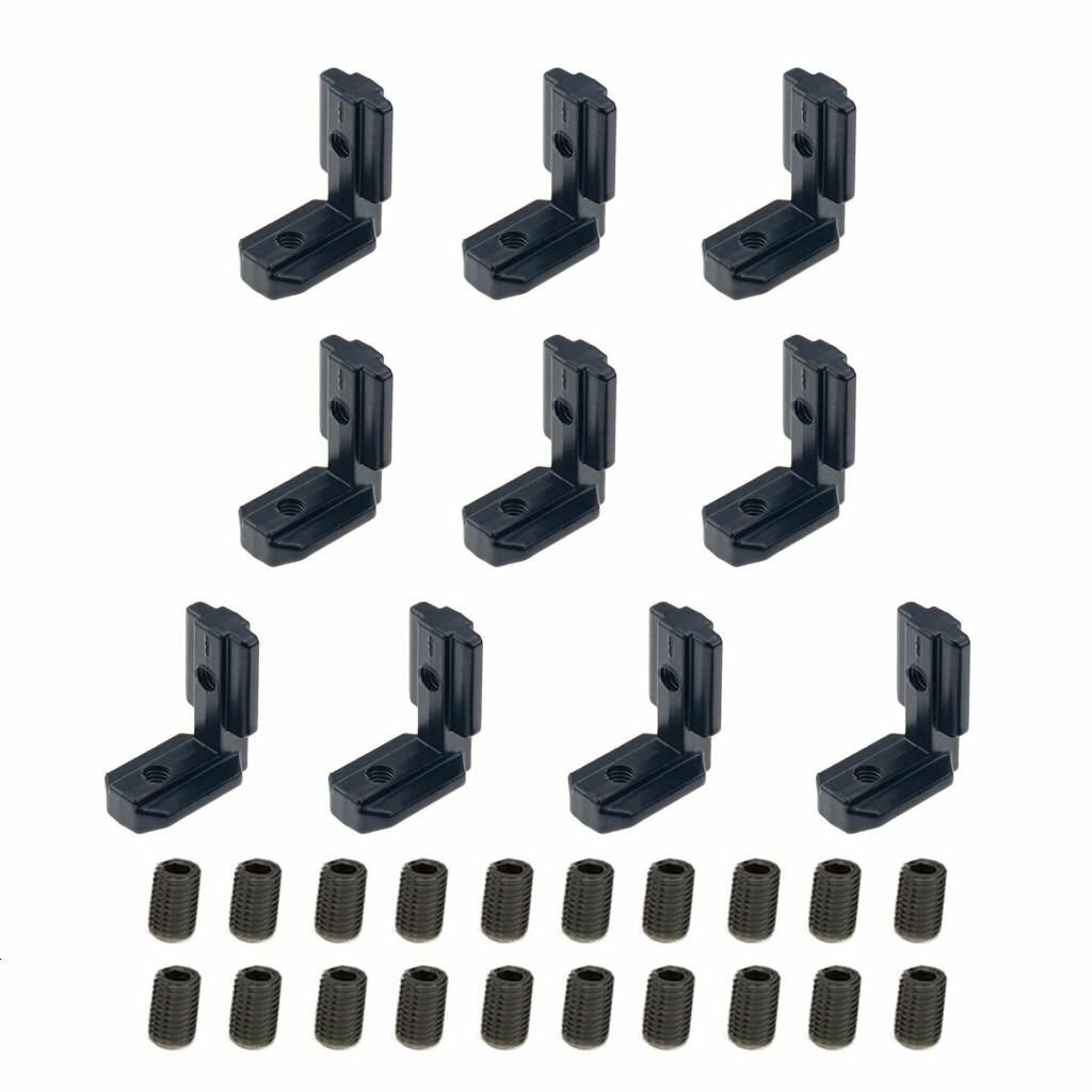 10 штук металлических профильных соединителей с монтажными винтами, L-образные угловые кронштейны для внутренних углов, Черный - 4040