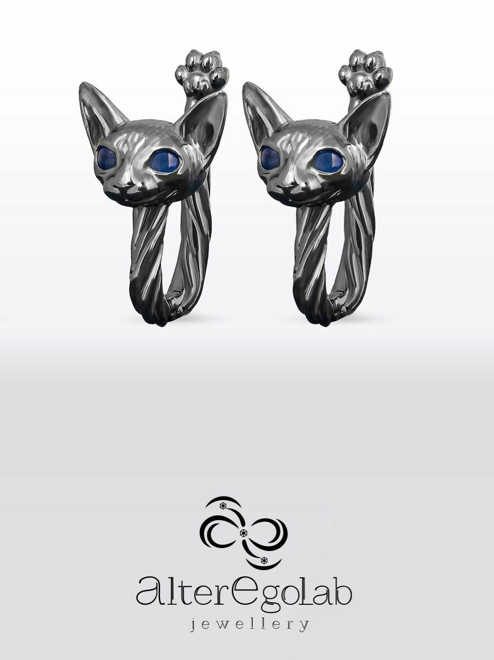 Серьги, серебро, 925 проба, родирование, чернение, кианит