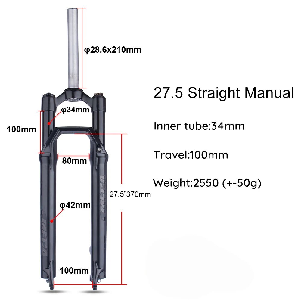 Bolany вилка MTB пружинная 100 мм черная 27.5 inch