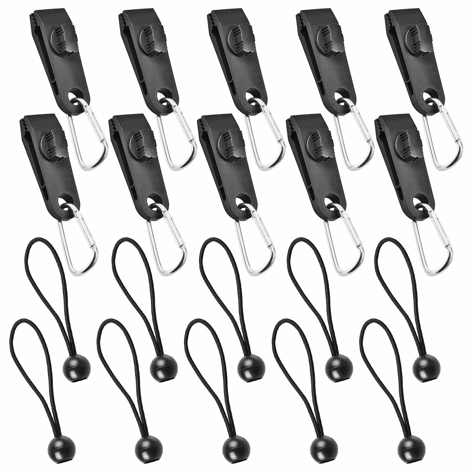 10 штук зажимов для тентов, клипсы для навесов, застежки для палаток, крепления для кемпинга, зажимы с замком для натяжки с карабинами и эластичной веревкой для активного отдыха на природе, сельского