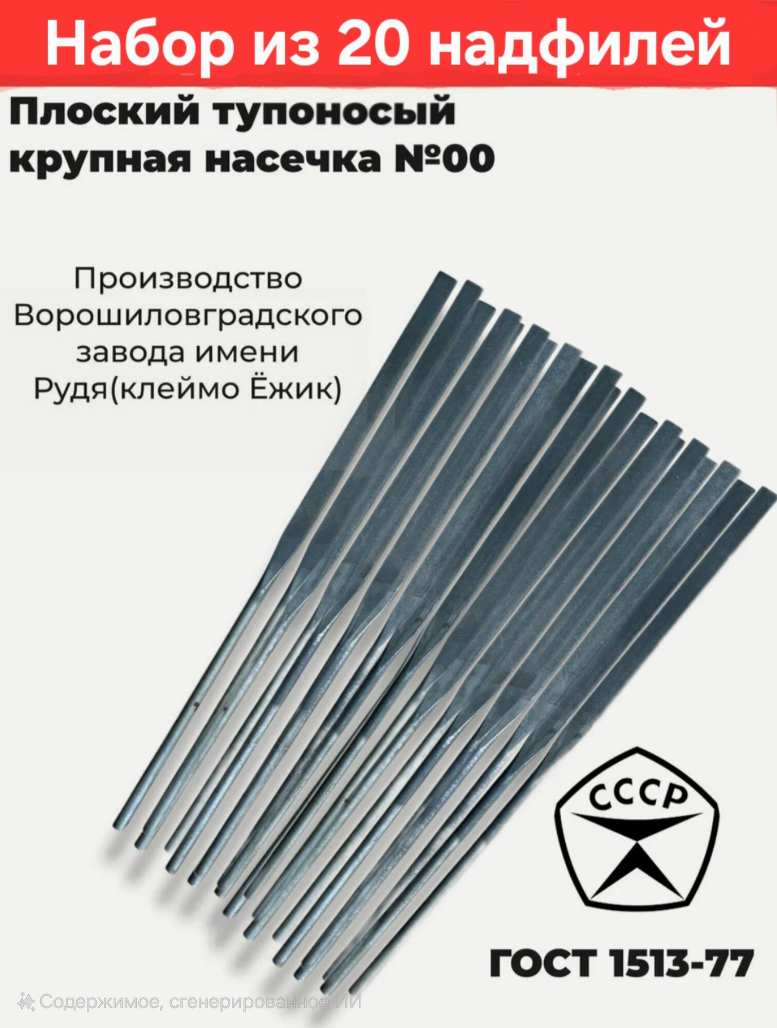 Набор надфилей 20 шт, плоский тупоносый, №00 ТУ2-035-658-79