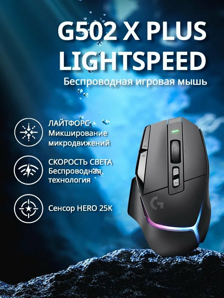 Logitech Игровая мышь G502 X PLUS LIGHTSPEED, черный матовый