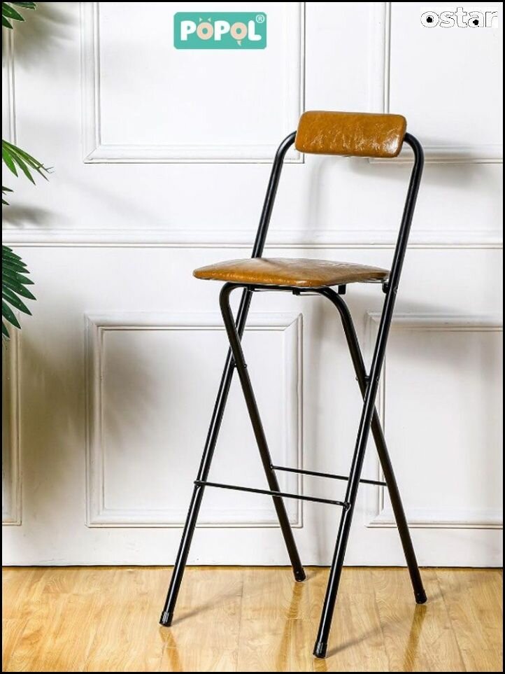 Барный стул со спинкой высокий складной для кухни, черное
