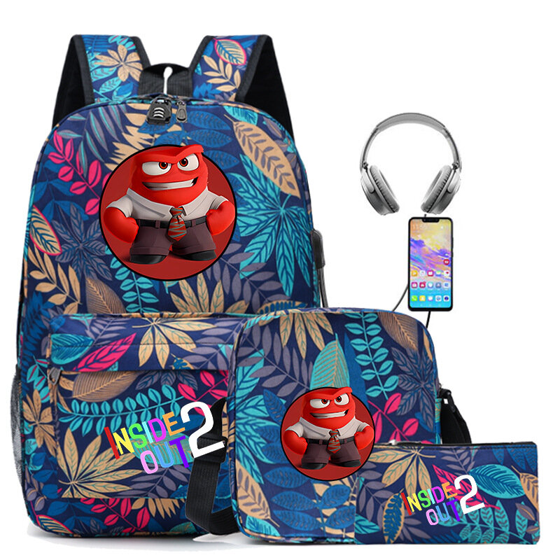 Новый рюкзак для домашних животных Alien Brain, сумка для ручки, сумка на плечо, комплект из трех предметов, парусиновая школьная сумка, USB-замок