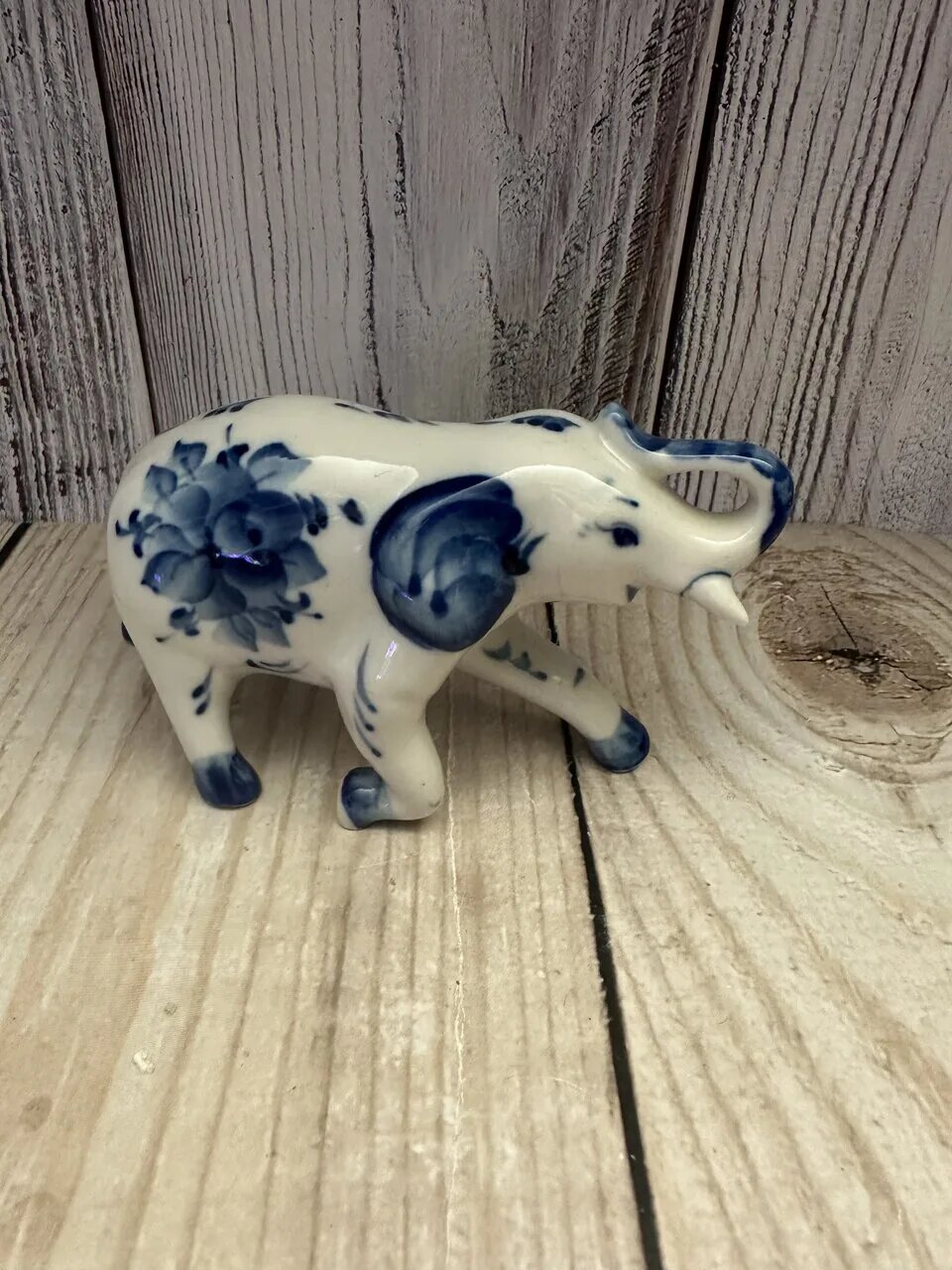 Статуэтка Слоник Гжель Фарфор винтажная Авторская