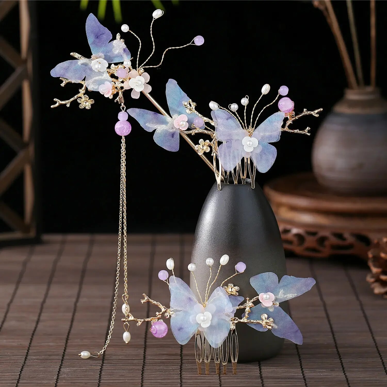 Заколка для волос Kanzashi с бабочками, цвет 4