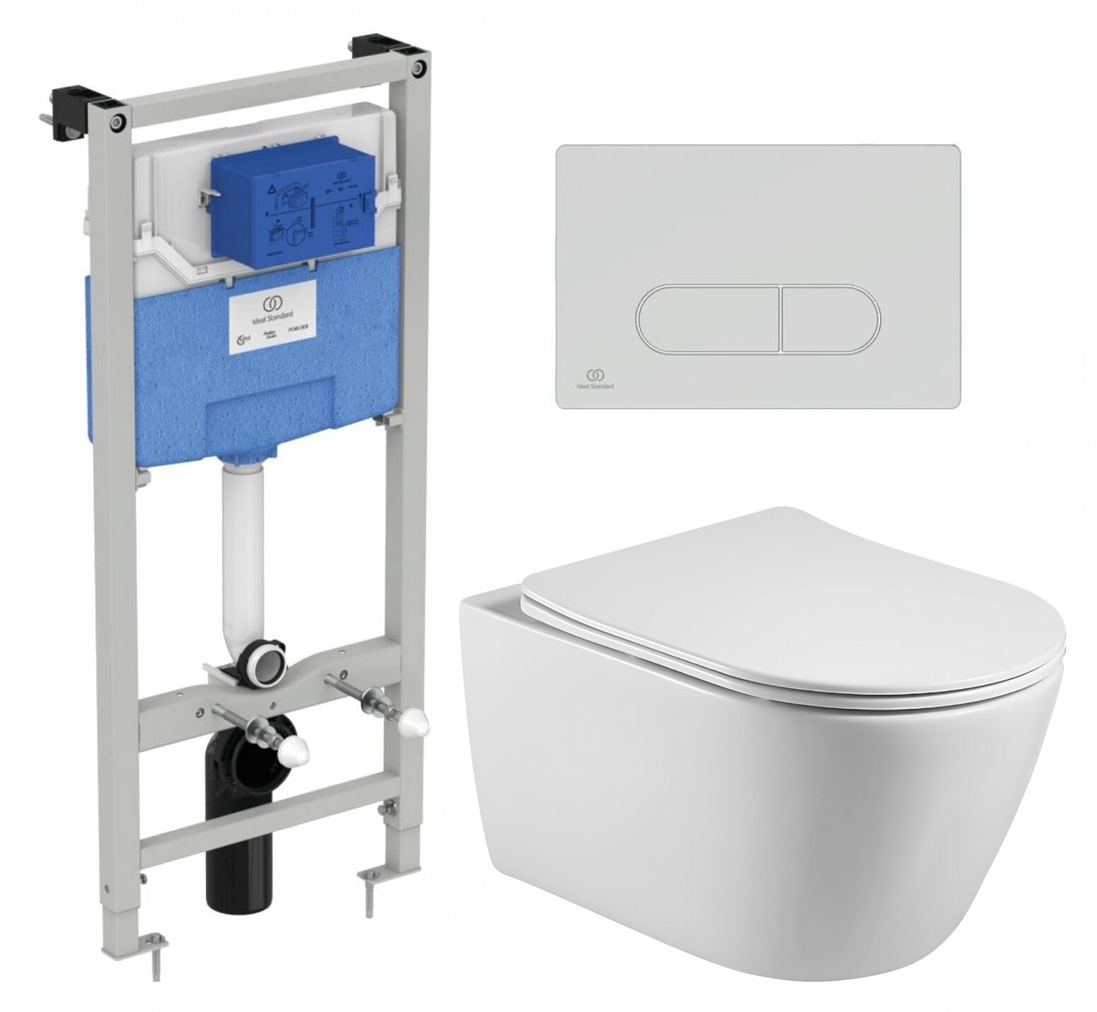 Комплект 3 в 1 инсталляция Ideal Standard + Унитаз подвесной Акватек Вега AQ1905-00 + кнопка хром