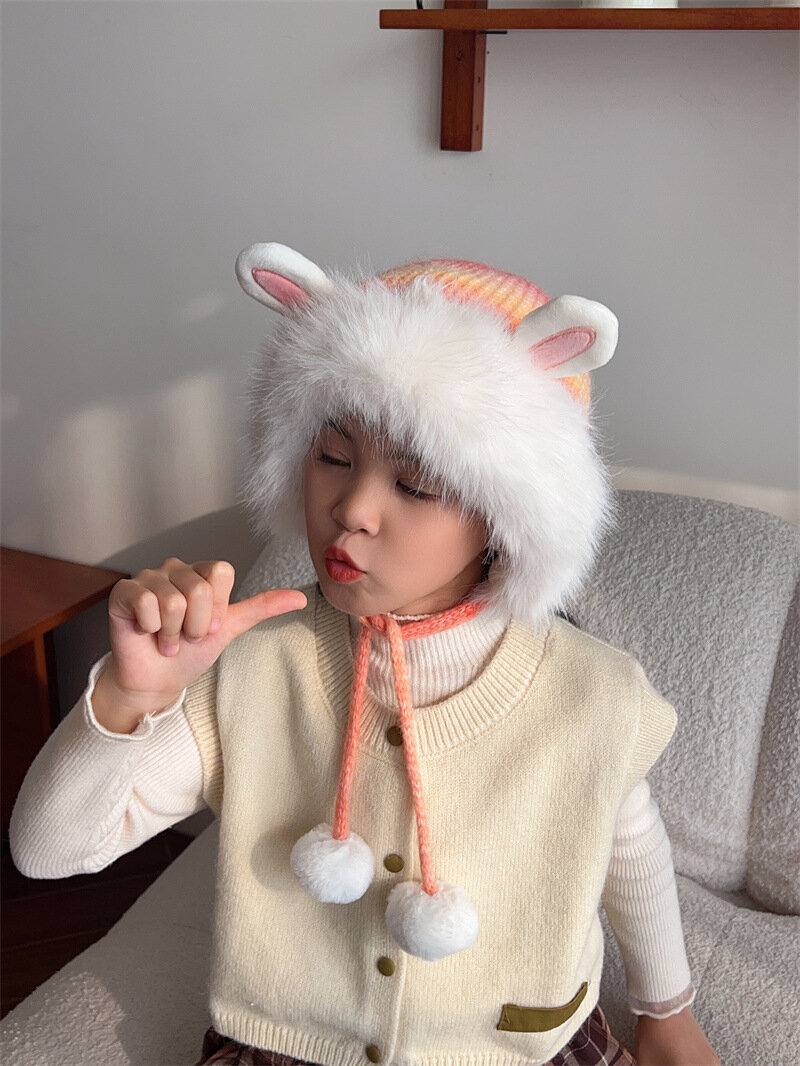 Маленький кролик ~ пушистая шапка рыбака, плюшевая шапка, зимняя шапка для детей, новинка 2024 года, вязаная шапка, зимняя шапка для бассейна