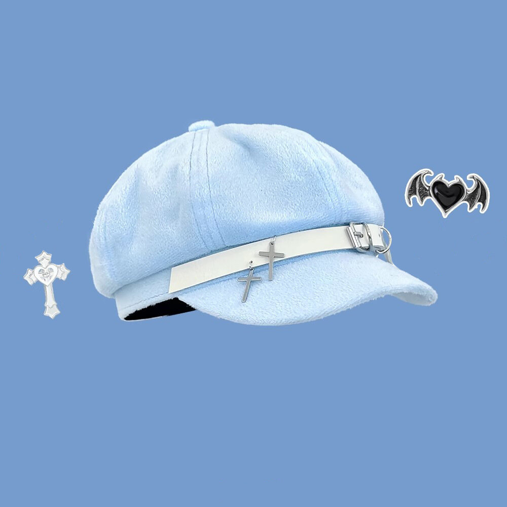 Японский берет y2k с кошачьими ушками, женская нишевая двумерная субкультурная милая восьмиугольная шляпа с большой окружностью головы и маленьким лицом