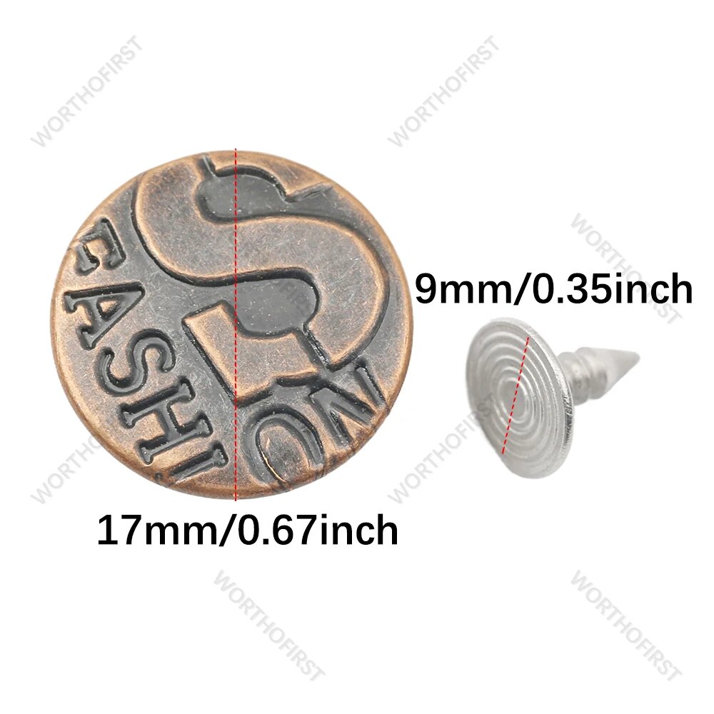 Латунные джинсовые пуговицы WORTHOFIRST 17 мм 10Sets, Flatback-17mm-03