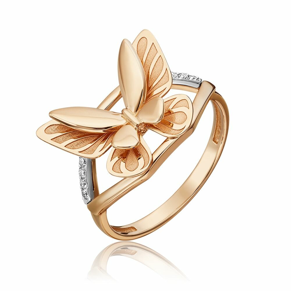 Кольцо, комбинированное золото, 585 проба, родирование, бриллиант