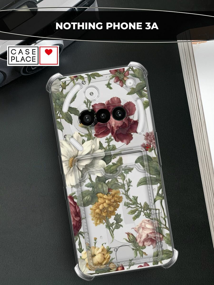 Чехол на Nothing Phone 3a (Нотинг Фон 3а) с картой и принтом Акварельные цветы 2