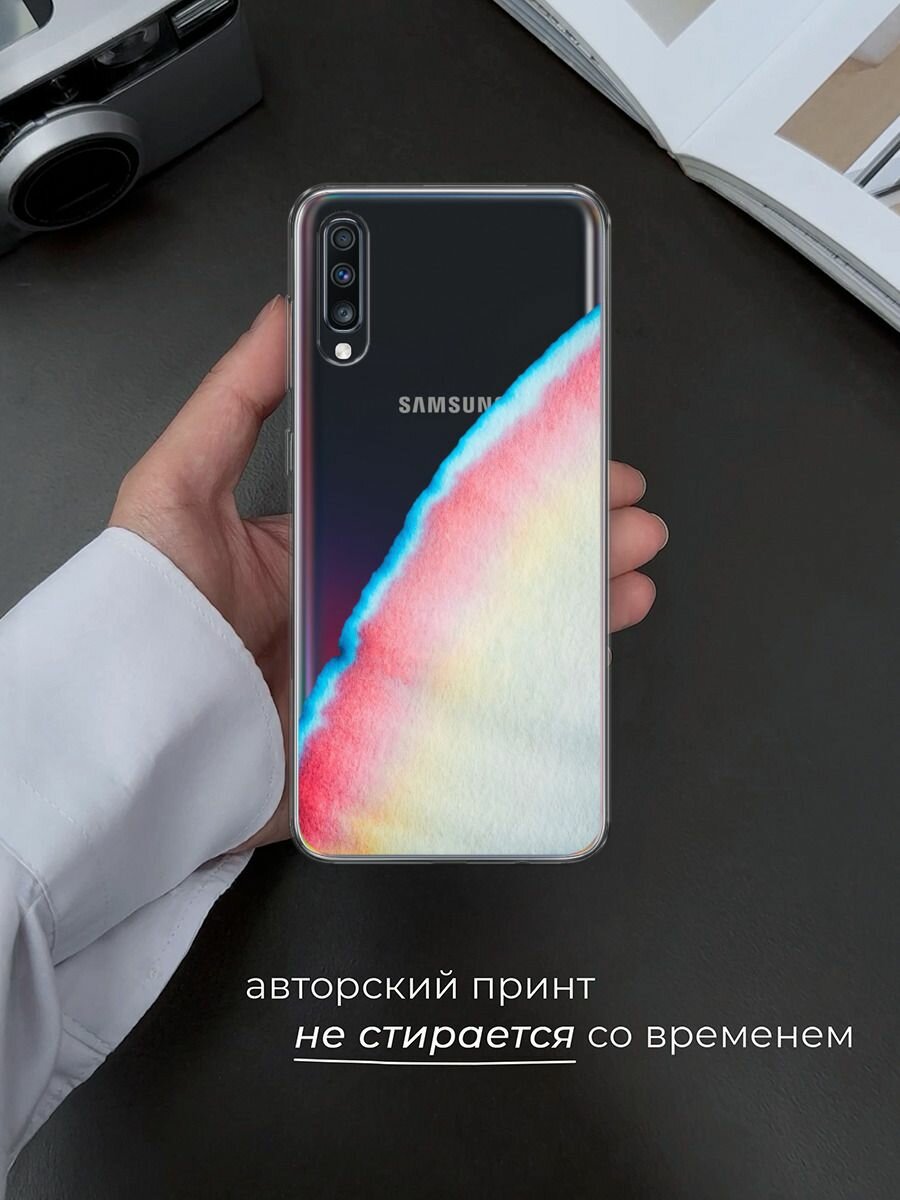Чехол на Samsung Galaxy A70 / Самсунг Галакси А70 с принтом Слияние красок, прозрачный — фото 1
