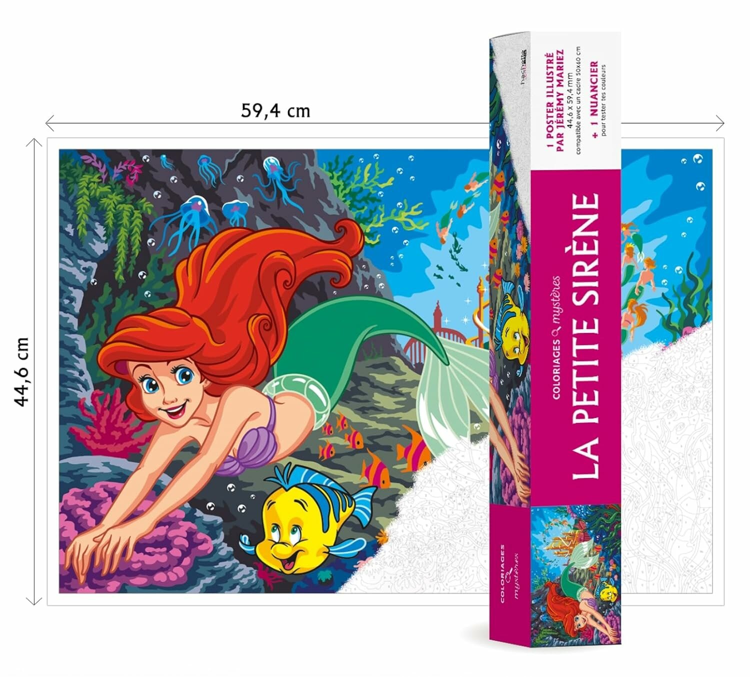 Постер-раскраска по номерам Hachette Coloriages mysteres Disney - Плакат Ариэль La Petite Sirene, формат А2 - 2017276413