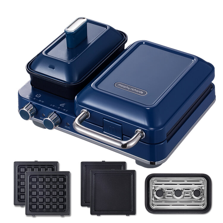 Приборы для завтрака Morphy Richards, цвет: blue, steamer, waffle plate, flat grill plate
