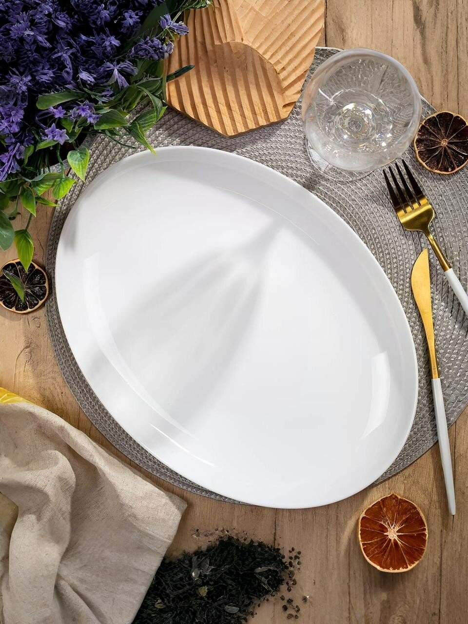 Daniks Блюдо стеклокерамика, овальное, 24х33 см, белое, Бэль