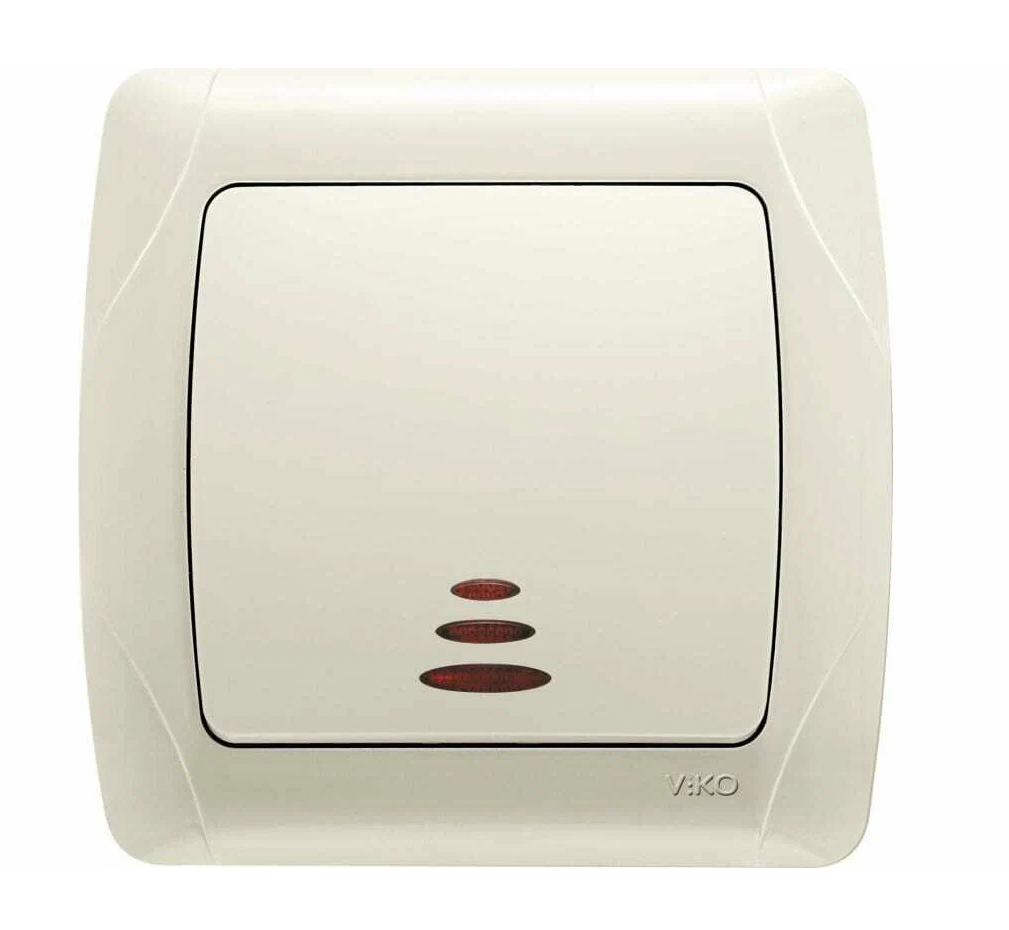 Выключатель 1-клавишный с подсветкой Viko Carmen, скрытая установка, крем