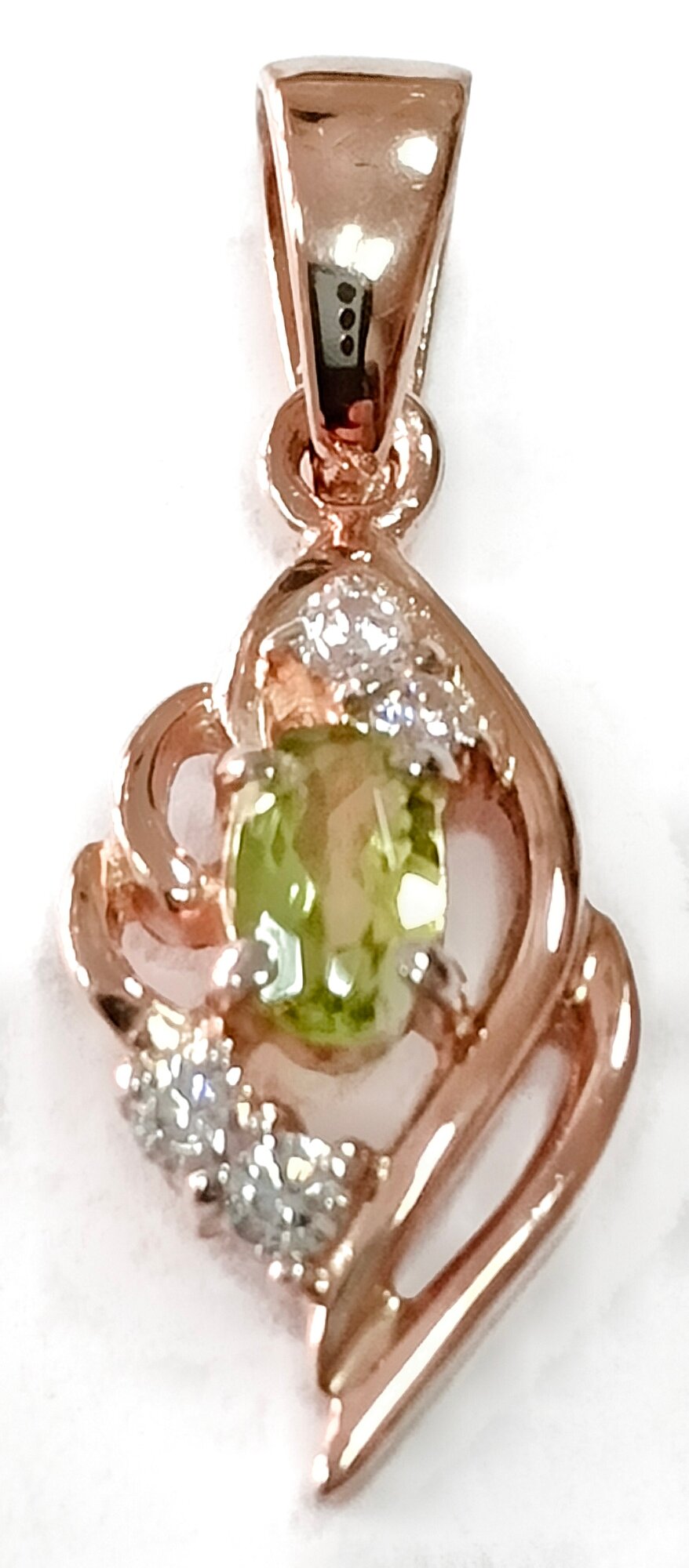 Подвеска, серебро, 925 проба, золочение, хризолит, фианит