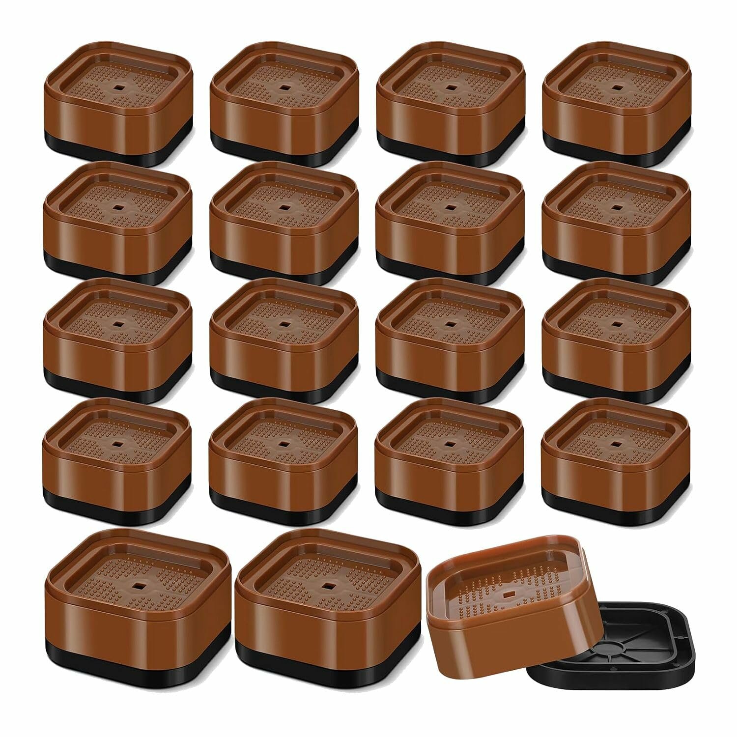 16 кусочков стопок для мебели из пластика (коричневый и черный) подъемники для ножек кровати, дивана, стола 1.38 дюйма, размеры 7 x 3.5 см, упаковка содержит 16 подъемников для мебели