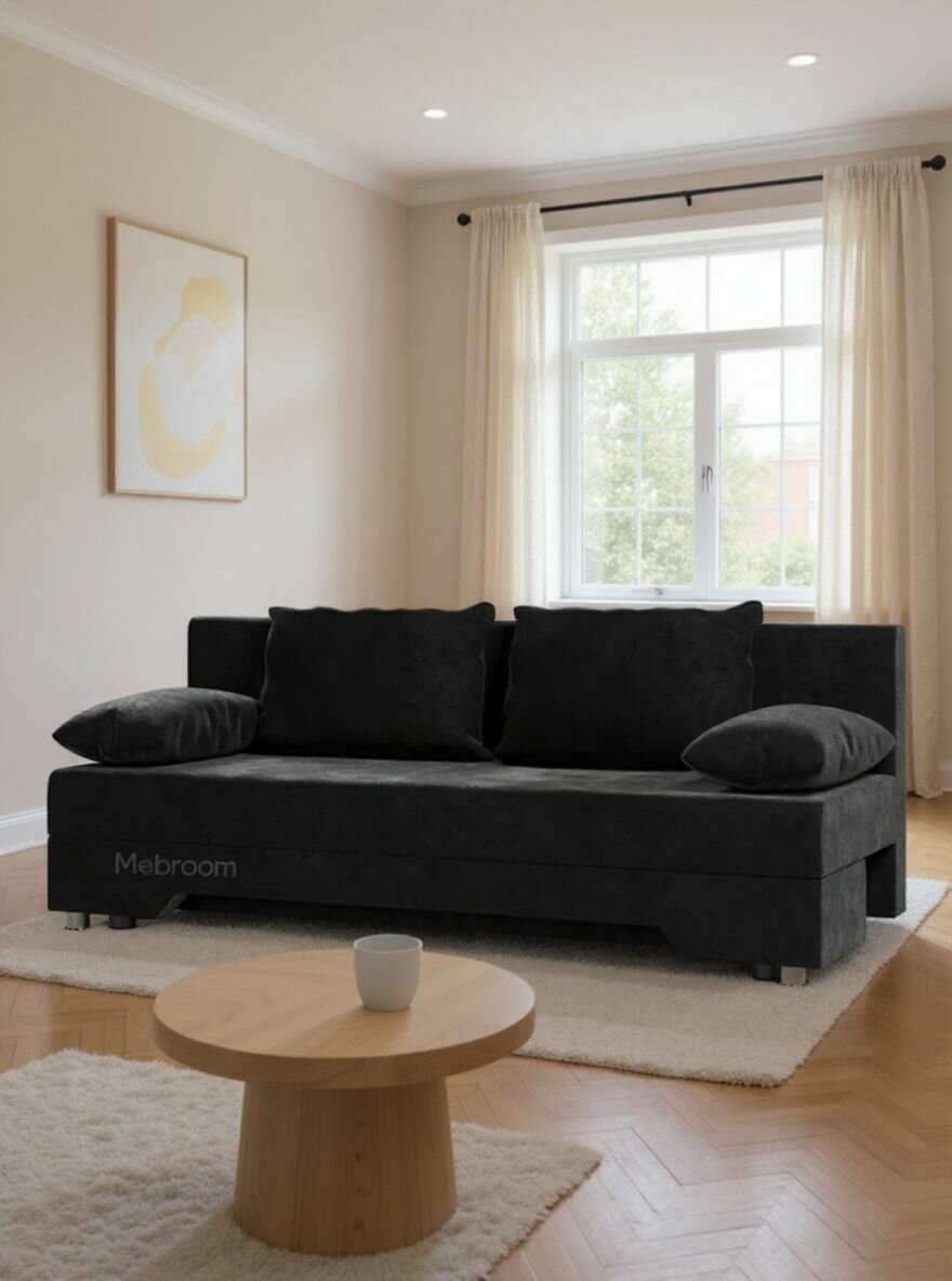 Диван-кровать прямой раскладной "Орлеан" с ящиком для белья, вельвет, без подлокотников