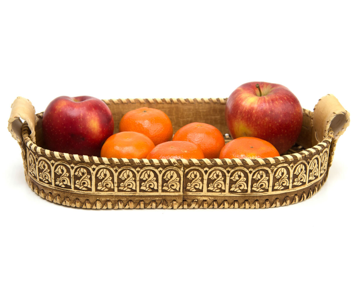 Сухарница из бересты большая овальная "Роза", конфетница, фруктовница