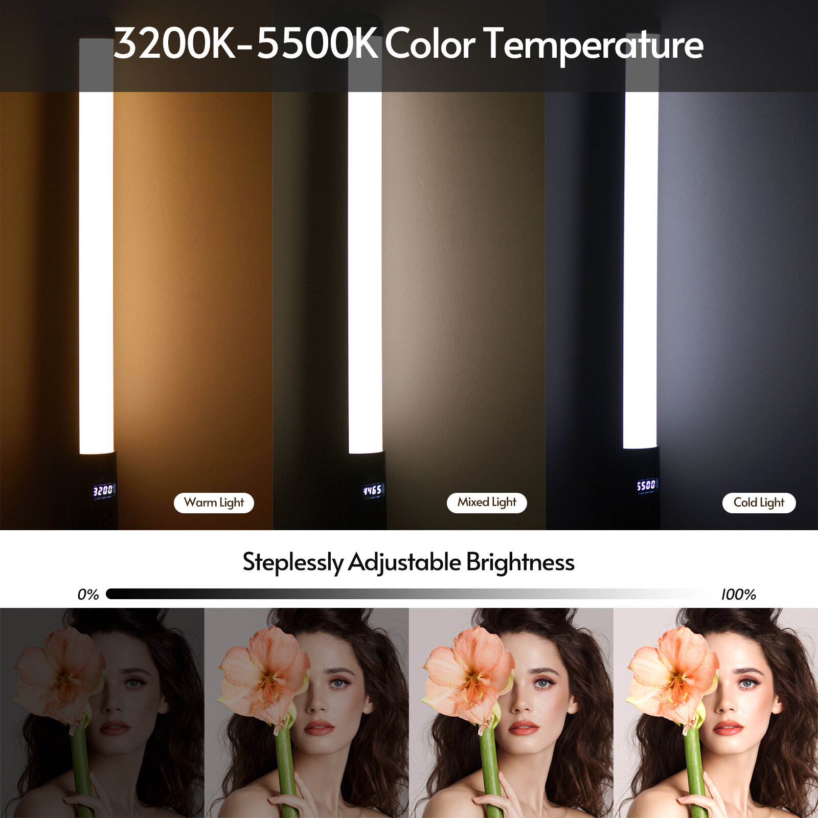 Ручная светодиодная видеотрубка для фотосъемки, заполняющий свет, лампа 3200K-5500K, регулируемая яркость, встроенный аккумулятор с дистанционным управлением для потокового видеоблога, портретная фотография