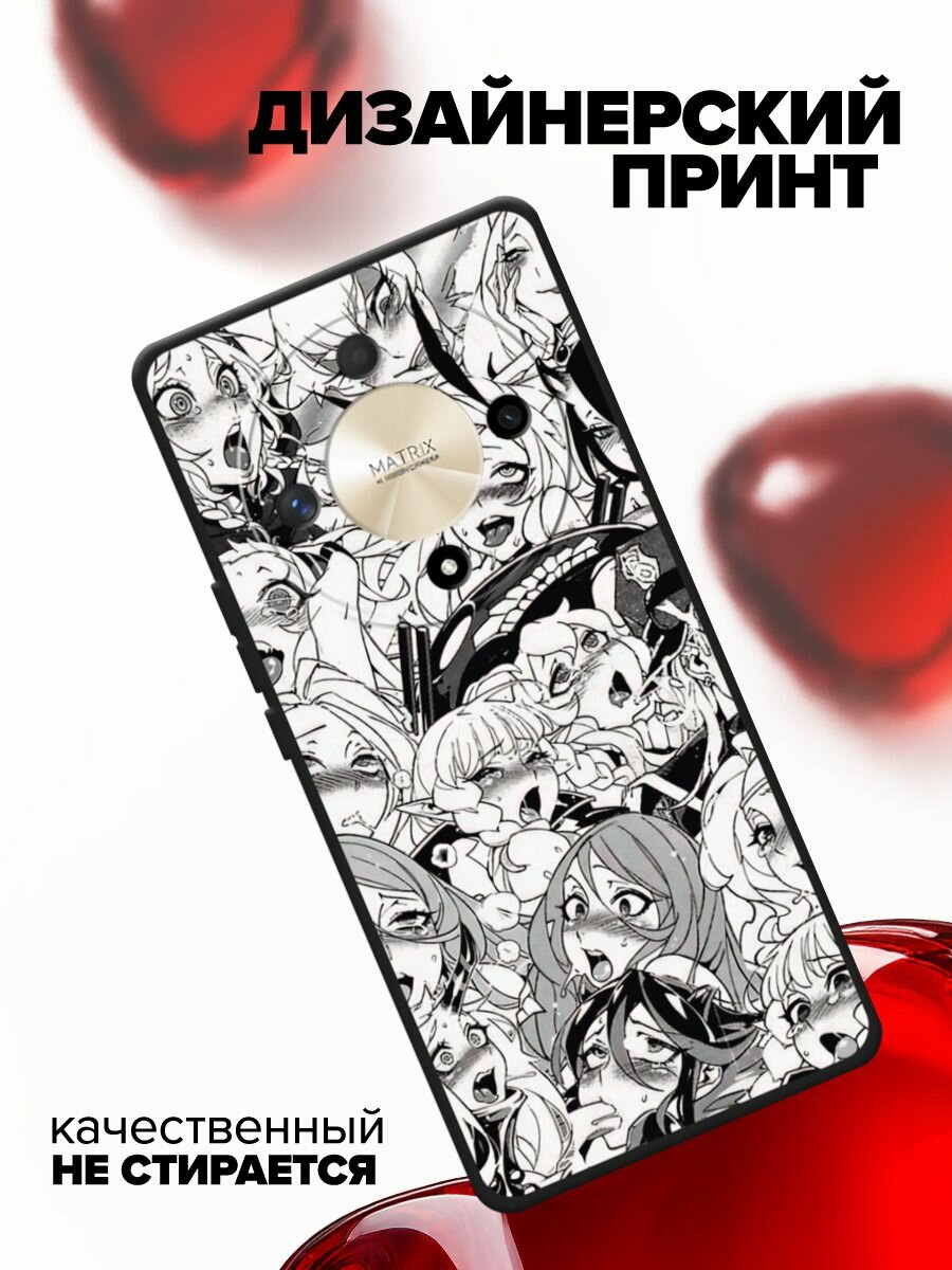 Черный матовый чехол на Honor X9B / Хонор X9B с принтом Ахегао манга тян — фото 1