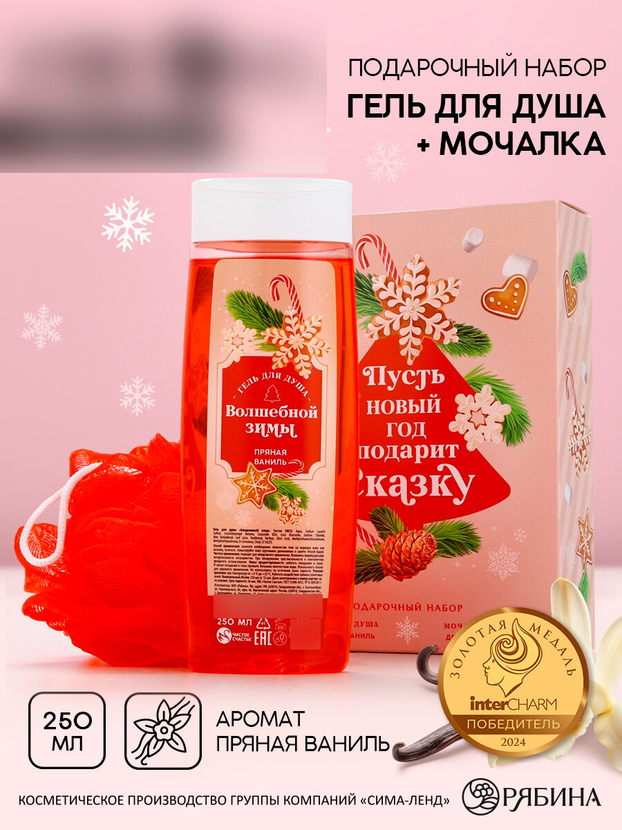 Новогодний подарочный набор косметики Новый год , гель для душа 250 мл и мочалка для душа, 2 набора