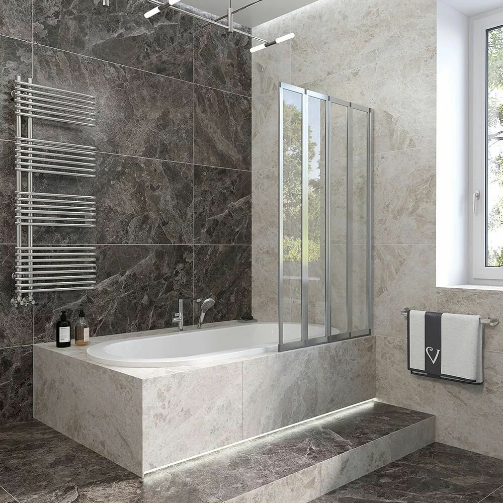 Шторка для ванной стеклянная (ширма) Veconi Palau PL-74R, 120 см стекло прозрачное, профиль хром глянец PL74R-120-01-19C4