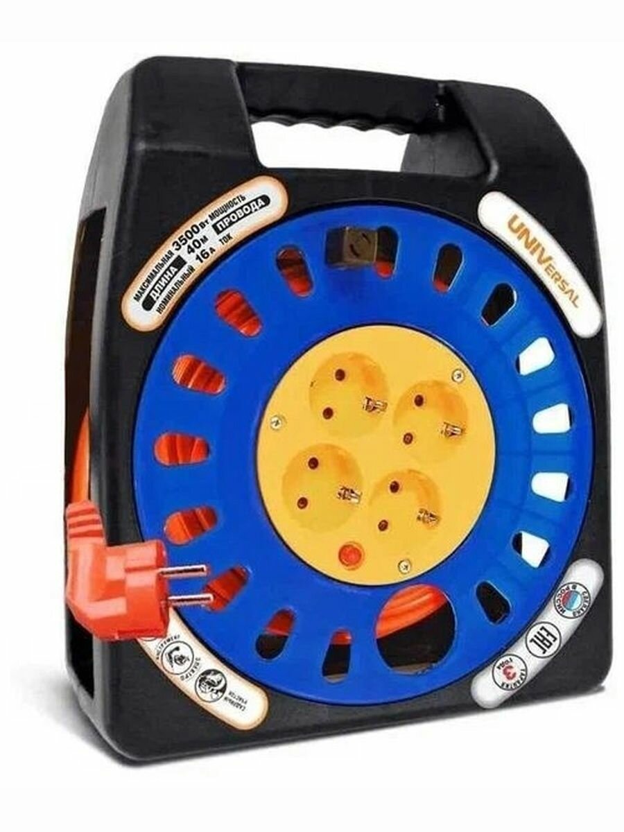 Удлинитель в закрыт. корпусе 4х40м с заземл. 10А IP20 У16-012 ПВС 3х1 термозащита защ. шторки UNIVersal 1675