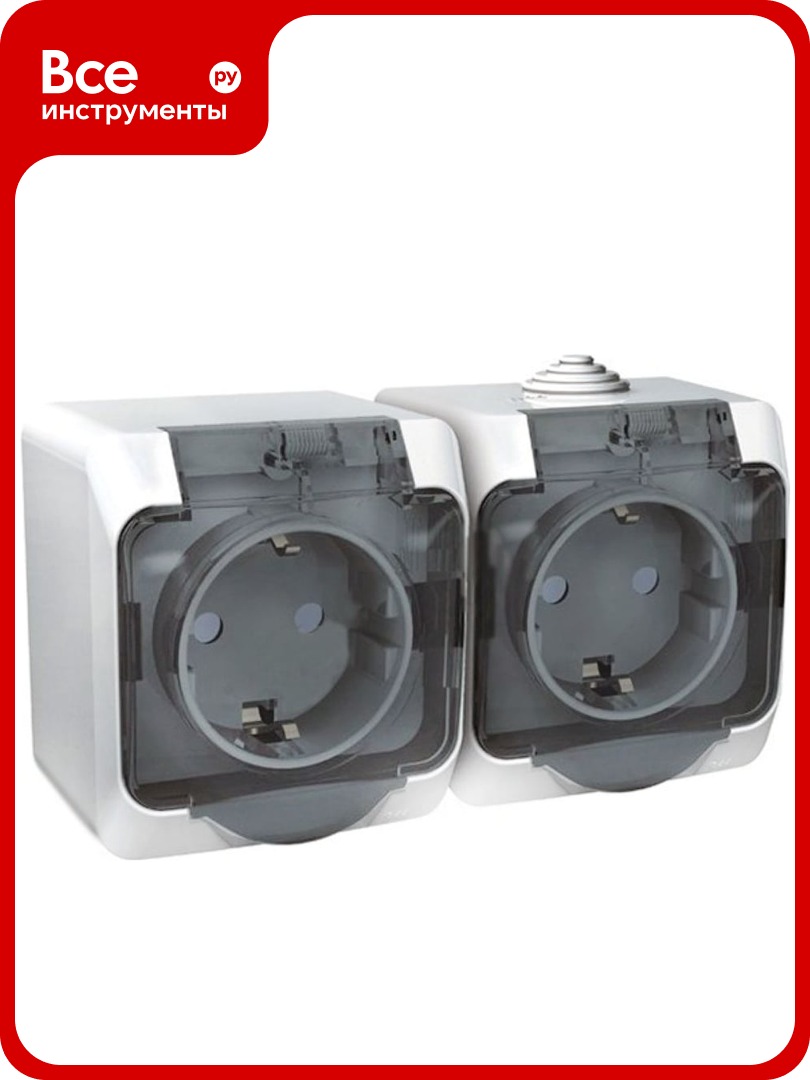 Блок, Systeme, Systeme Electric ОП Этюд IP44 белая, 2-местая розетка с заземлением, защитные шторки