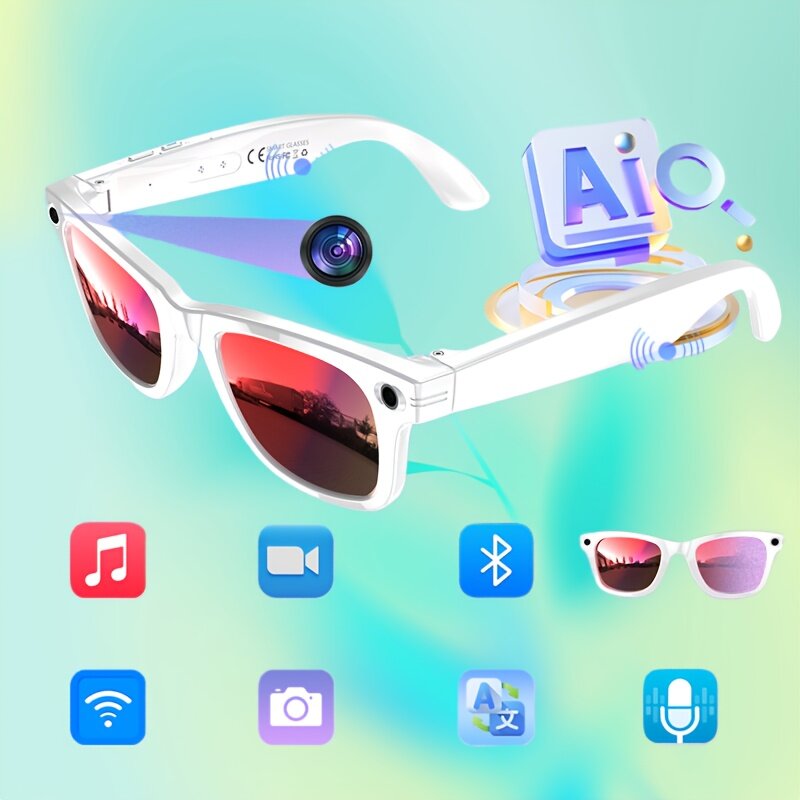 Black Friday Hot Seller - Camera-AI Smart Voice Glasses, Voice Assistant Headset, Video/Audio Translation, Bluetooth Call Fashion Glasses for Men And Women, 8MP Ultra-Wide-Angle Camera HD 1080P Polarized Conference Recorder, Outdoor Sports Fashion
