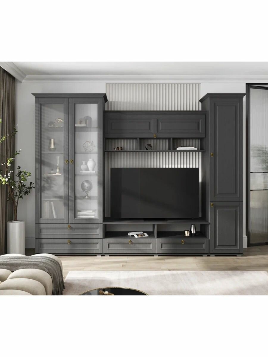 Гостиная Престиж 1 Вариант№1 МДФ, Графит/Графит структурный, МИФ