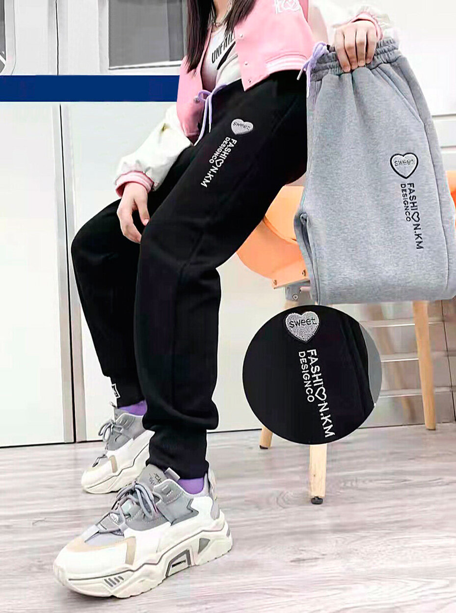 Брюки спортивные Подростковые трикотажные брюки на флисе для девочек