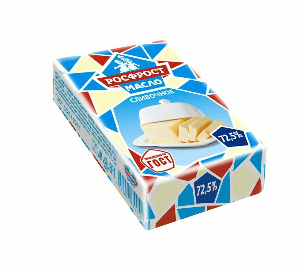 Масло сладко-сливочное несолёное "Крестьянское", м. д. ж. 72,5%, росфрост 180 гр.