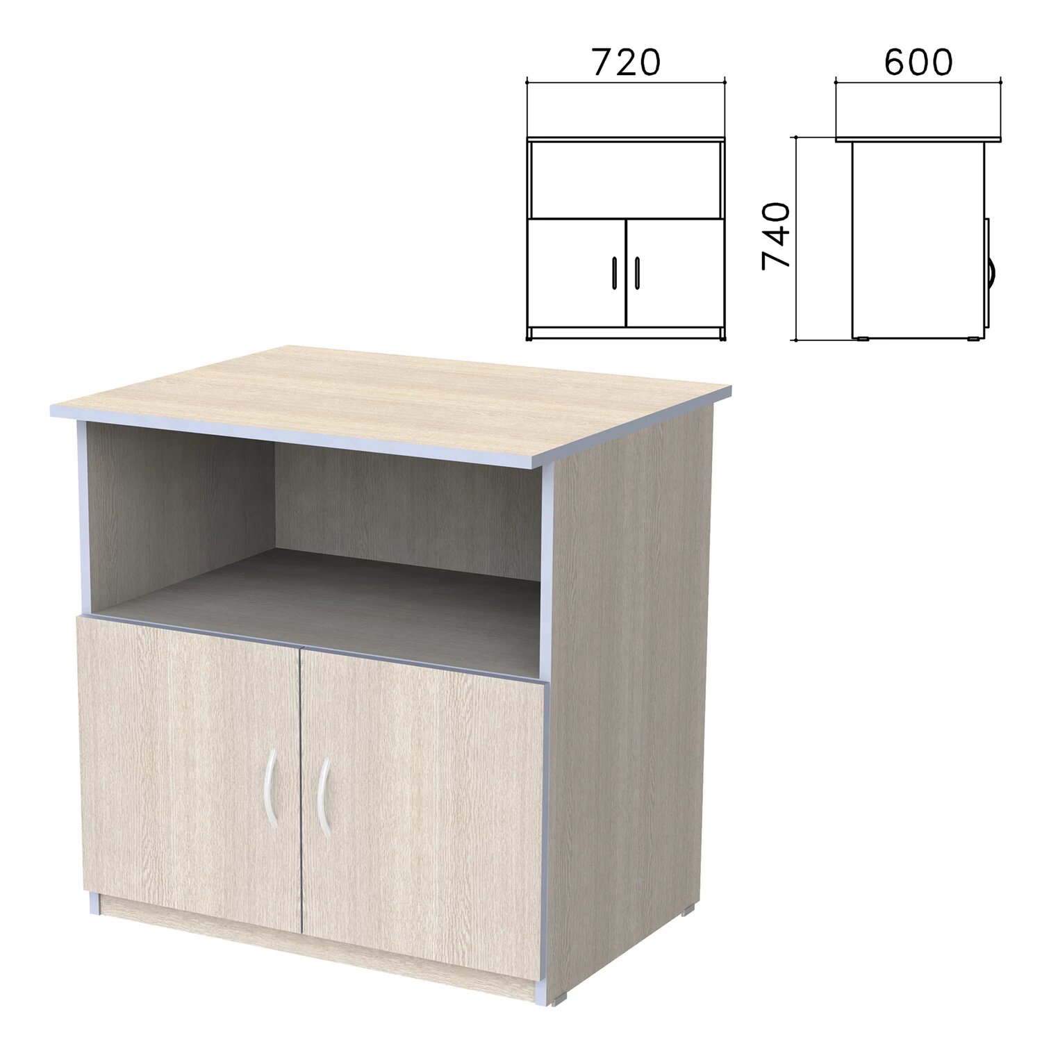Тумба для оргтехники "Бюджет", 720600740 мм, 2 двери, дуб шамони светлый