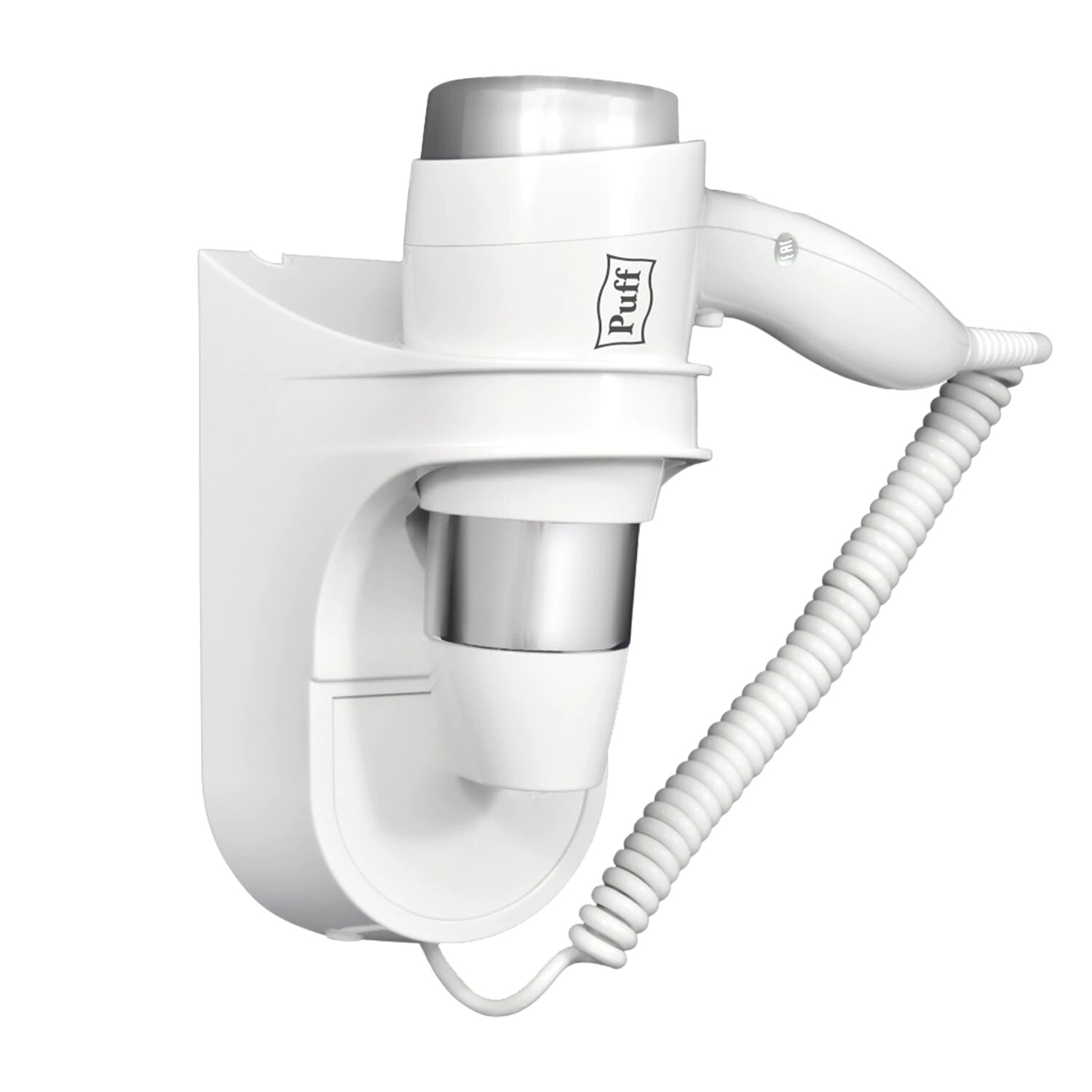 Фен для волос настенный PUFF-1600, 1600 Вт, пластик, 2 скорости, белый