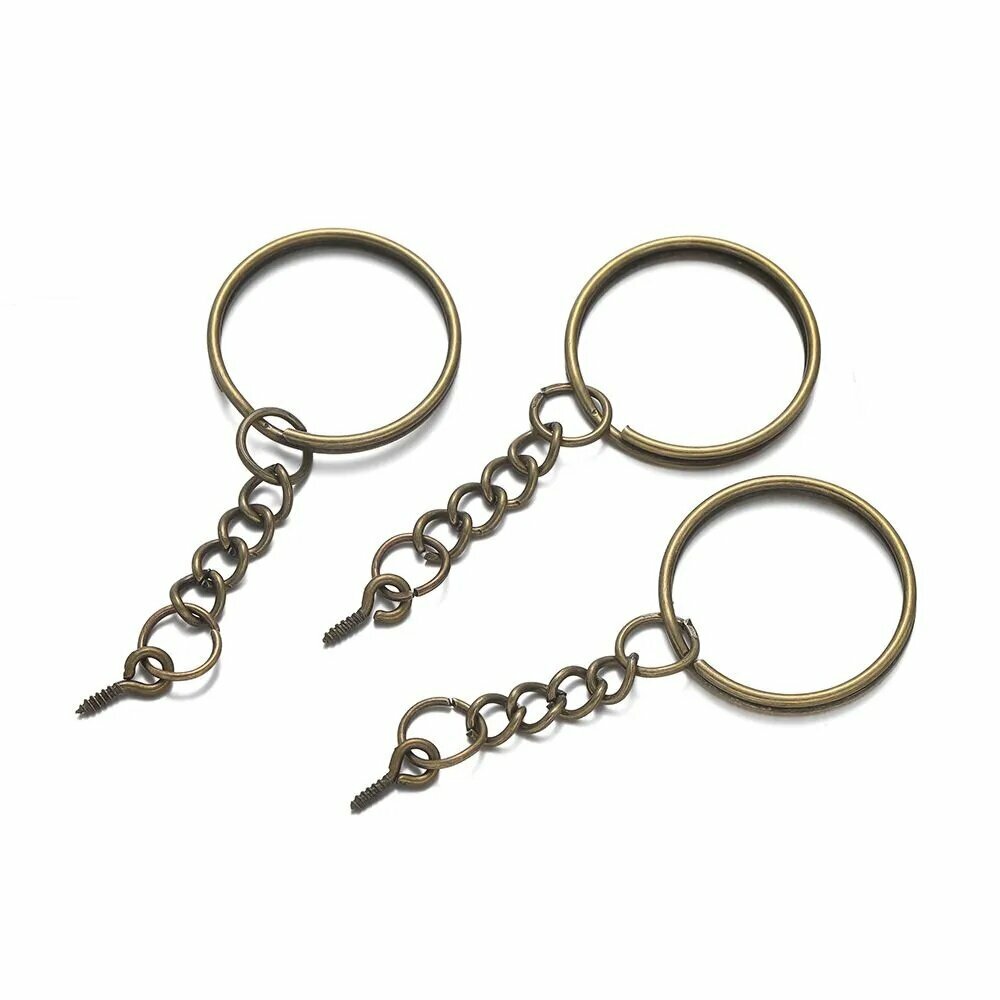 Кольца с цепочкой для брелоков и ключей, набор из 10 штук, со штифтом, цвет бронза