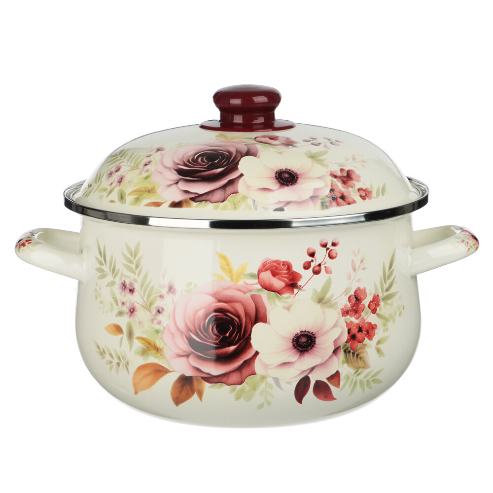 Кастрюля с крышкой эмалированная 3,6 литра, 22 см, для индукции