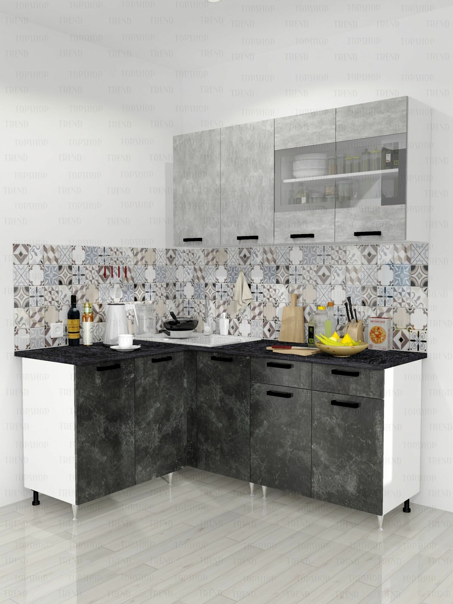 Угловой кухонный гарнитур 1.4х1.8 м, Бетон /Кастилло