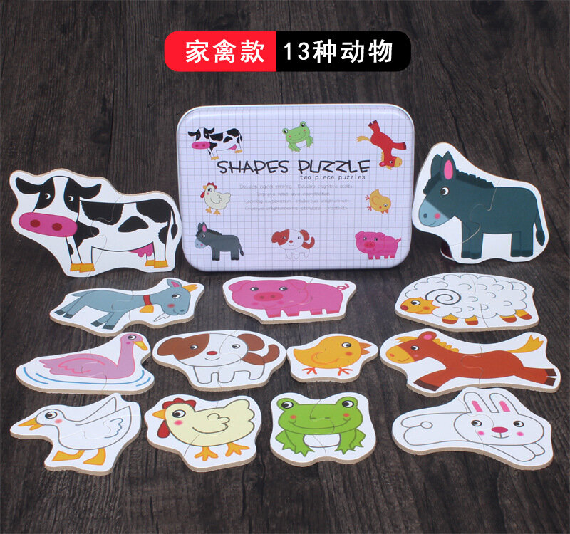 Деревянный пазл с фермерскими животными для дошкольников 2-3 лет - Головоломка с животными на ферме в металлической