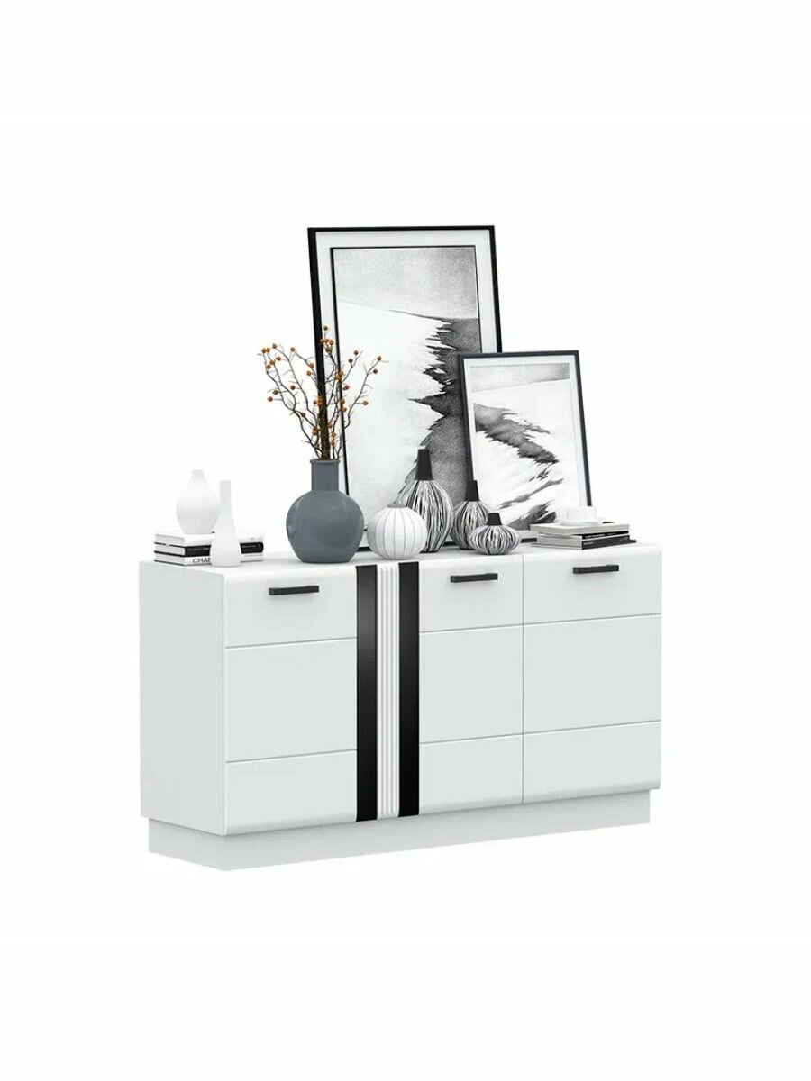 Комод Магнолия МДФ/ЛДСП 1500х814х442, Белый/Белый глянец, с полками, МИФ