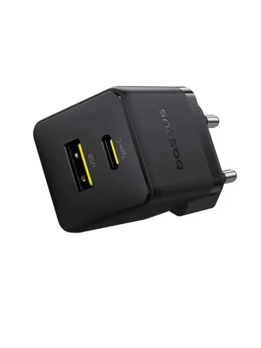 Сетевая зарядка Baseus Palm Fast Charger C+U 20W EU Cluster Black(Cable USB-C to USB-C 60W 1m Black)P10111608113-01