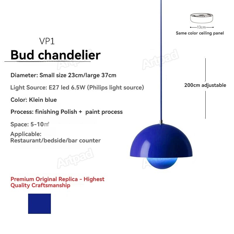 Подвесной свет Artpad Bud для спальни, ночник в стиле скандинавского дизайна, белый, зеленый, желтый, блеск, для дома, бар, спальня, лофт, подвесной светильник — Клейновский синий