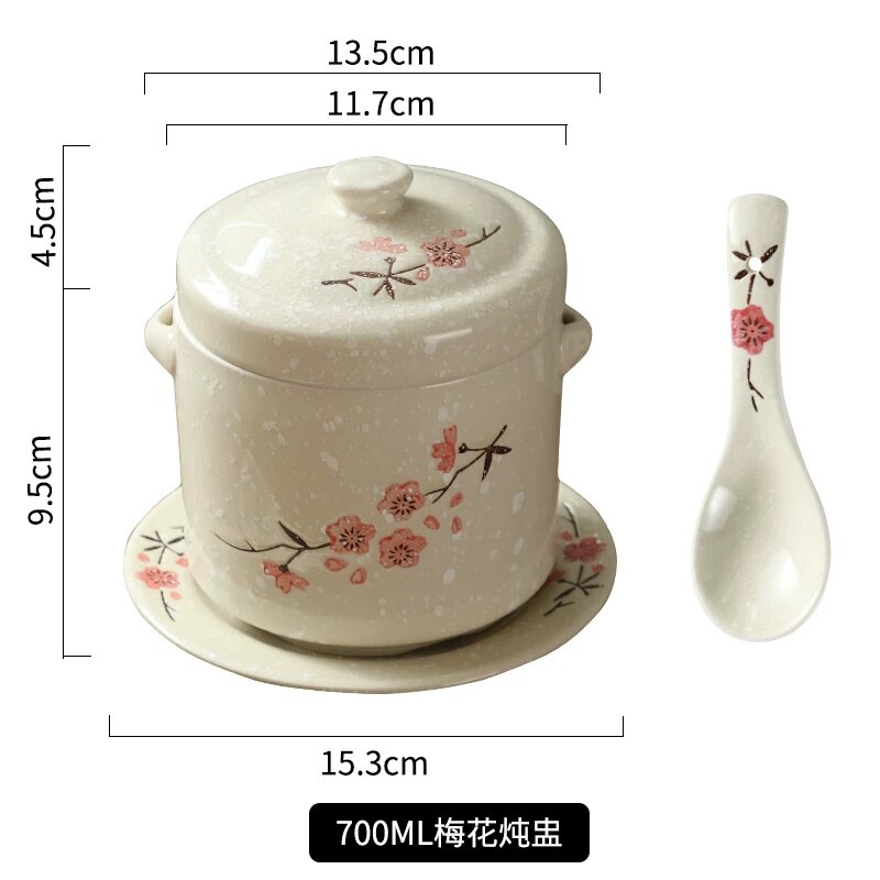 Керамическая миска с двойной крышкой, 700 мл с совместной тарелкой и ложкой для приготовления пищи дома