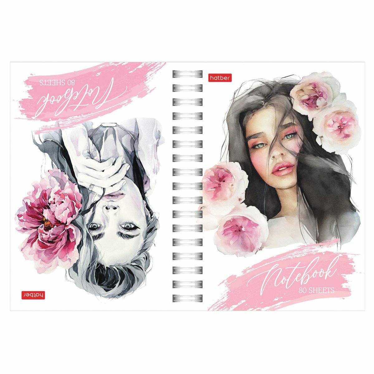 Блокнот 80л, А6 Hatber "Чарующая нежность", клетка, спираль, твердый картон, 2 цвета (80ЗКтд6В1гр_30)