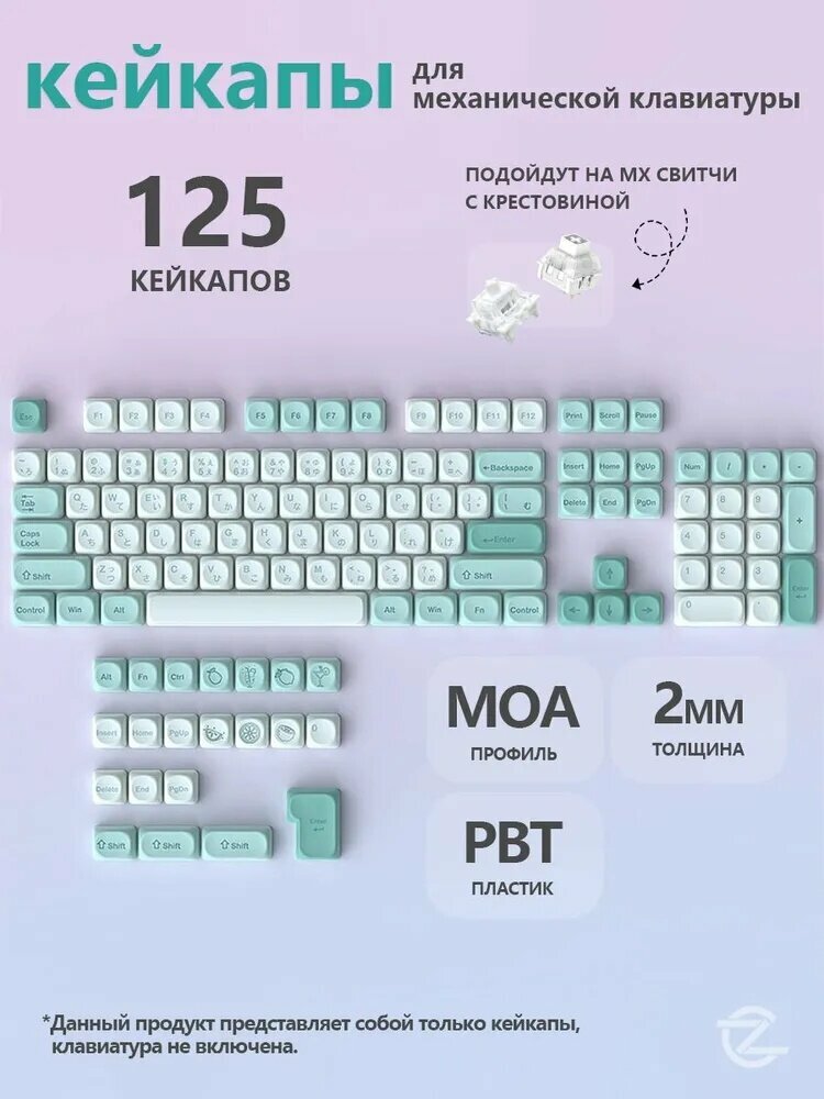 Кейкапы для механической клавиатуры, зеленый,125 кейкапов, MOA профиль; PBT пластик, подойдут на mx свитчи с крестовиной