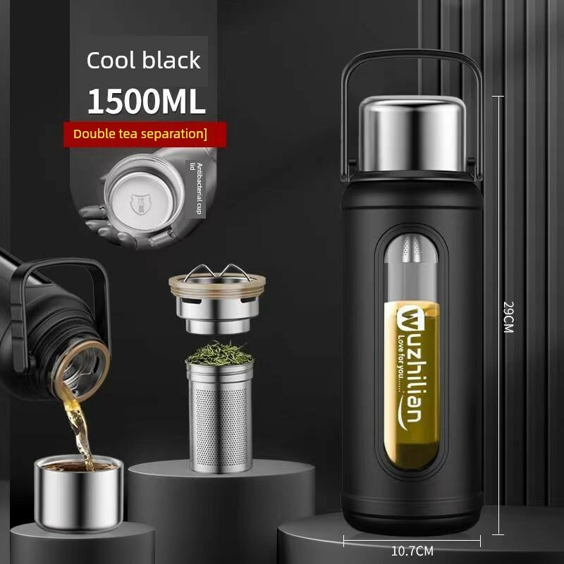 Большая термостойкая стеклянная кружка для мужчин, походный котелок, портативная чайная кружка с разделением на чай и