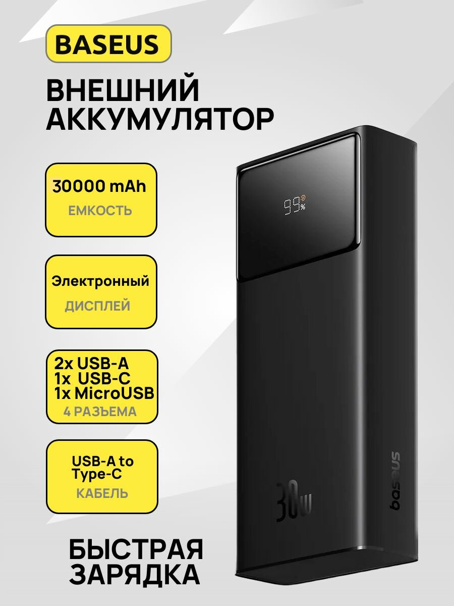 Внешний аккумулятор Baseus Star Lord Power Bank 30000mAh 30W черный (P10022905113-00)/ Повербанк